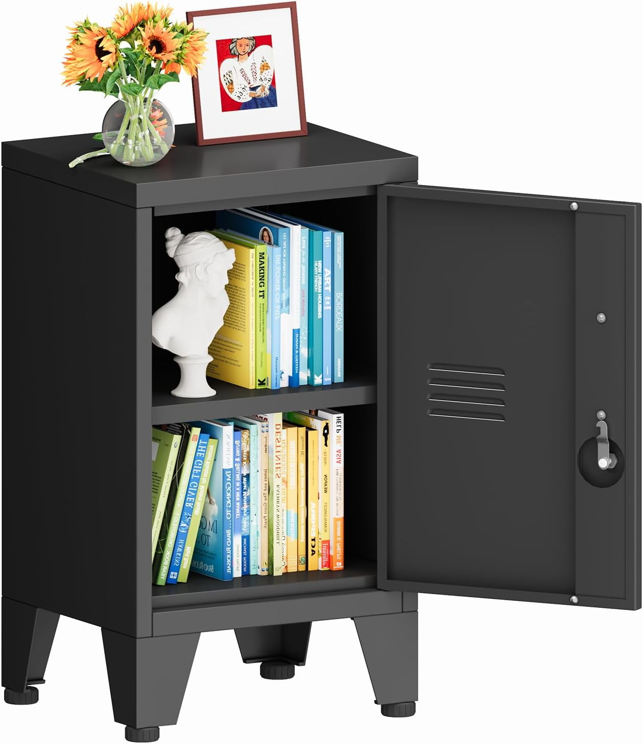 Black Nightstand, Metal Small Nightstand Storage Cabinet with ...