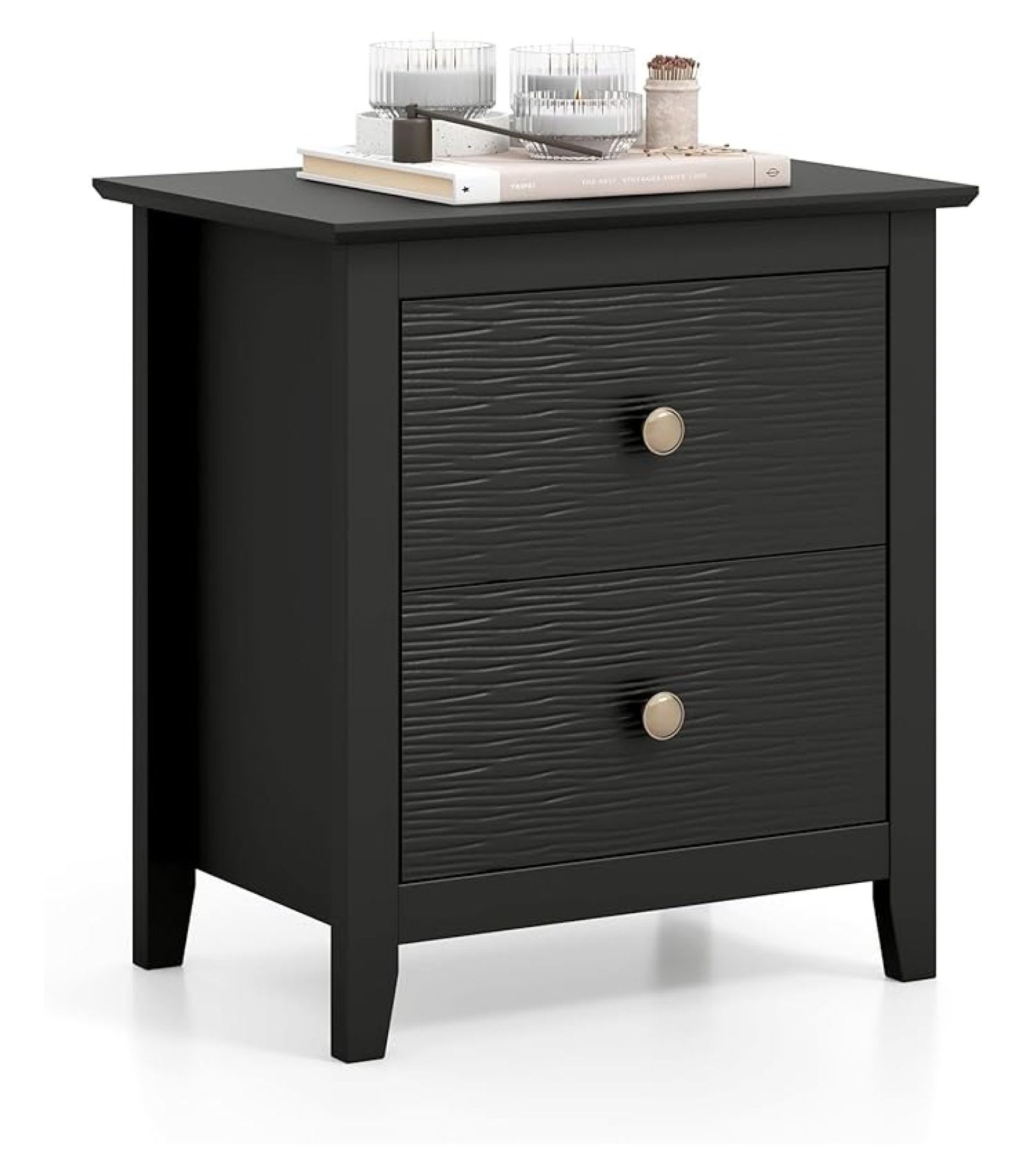 Black Nightstand, Modern 2 Drawers Night Stand with Handles, Sofa Side ...