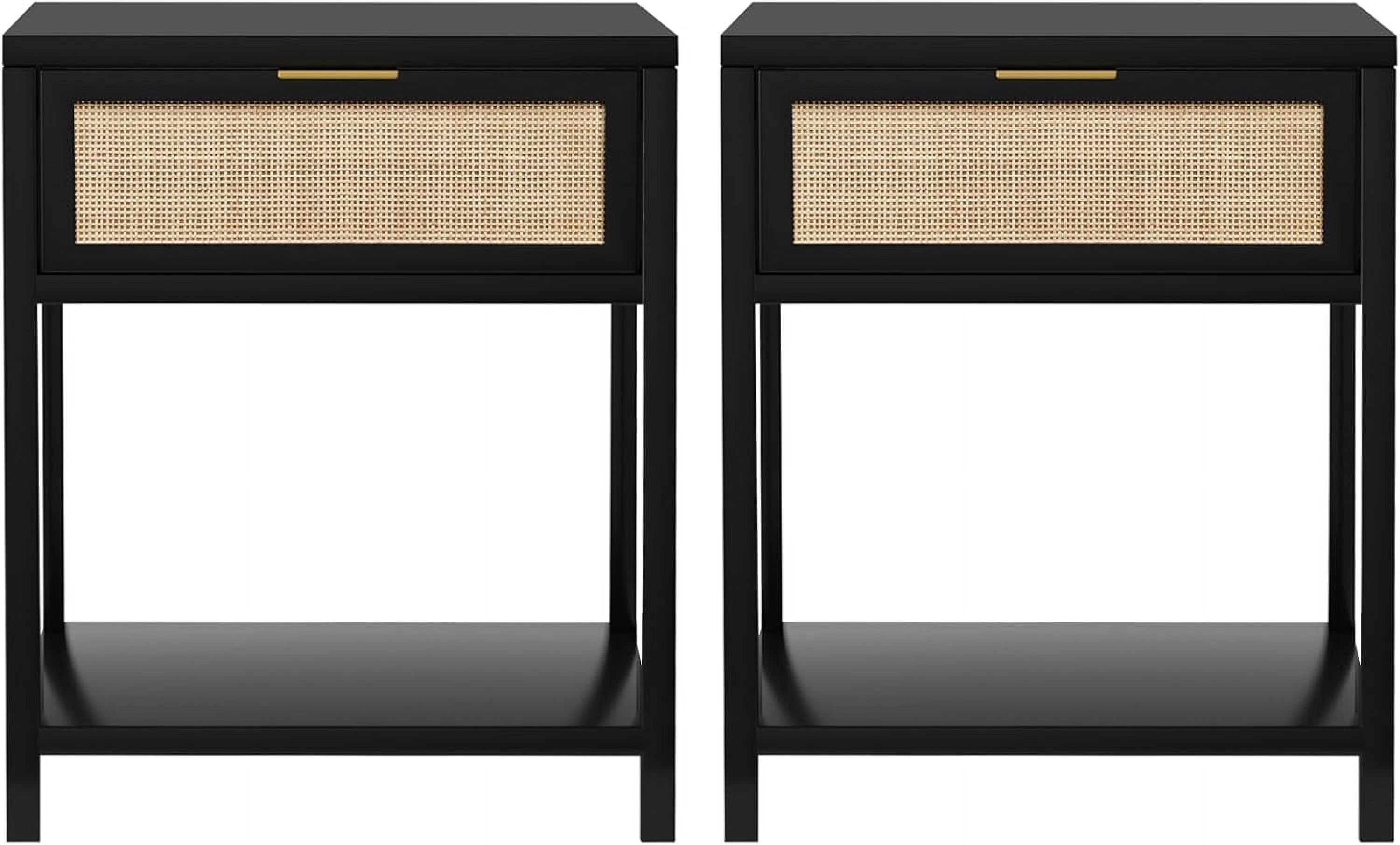 Black Nightstand Set of 2, Mid-Century Modern End Table with Storage ...