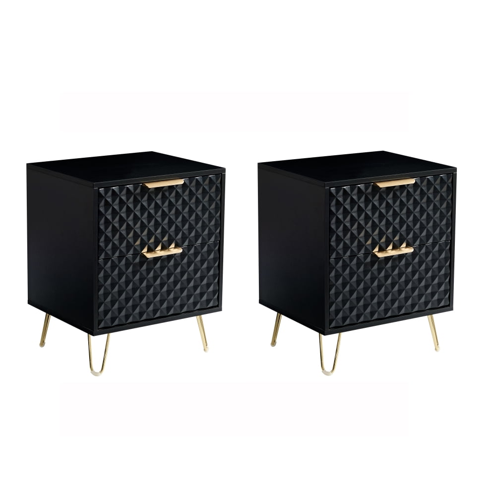Black Nightstand Set of 2, End Side Table Double, Bedside Table with 2 ...