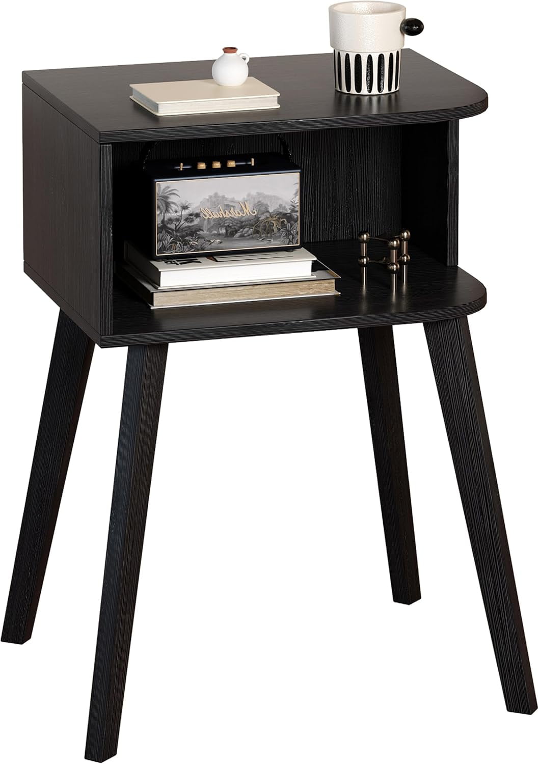 Black Nightstand, Small Bed Side Table for Small Spaces, Mid Century ...