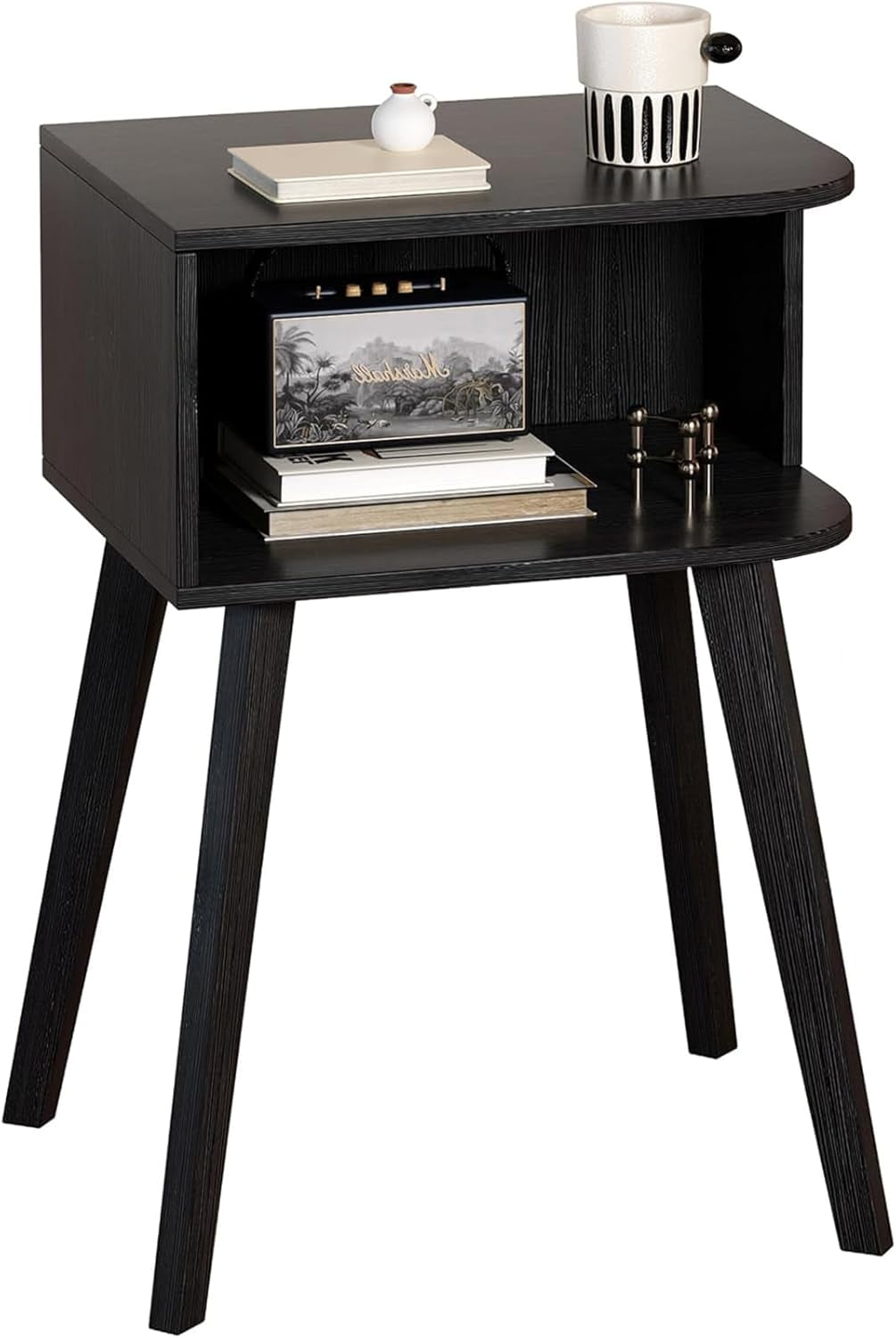 Black Nightstand, Small Bed Side Table for Small Spaces, Mid Century ...