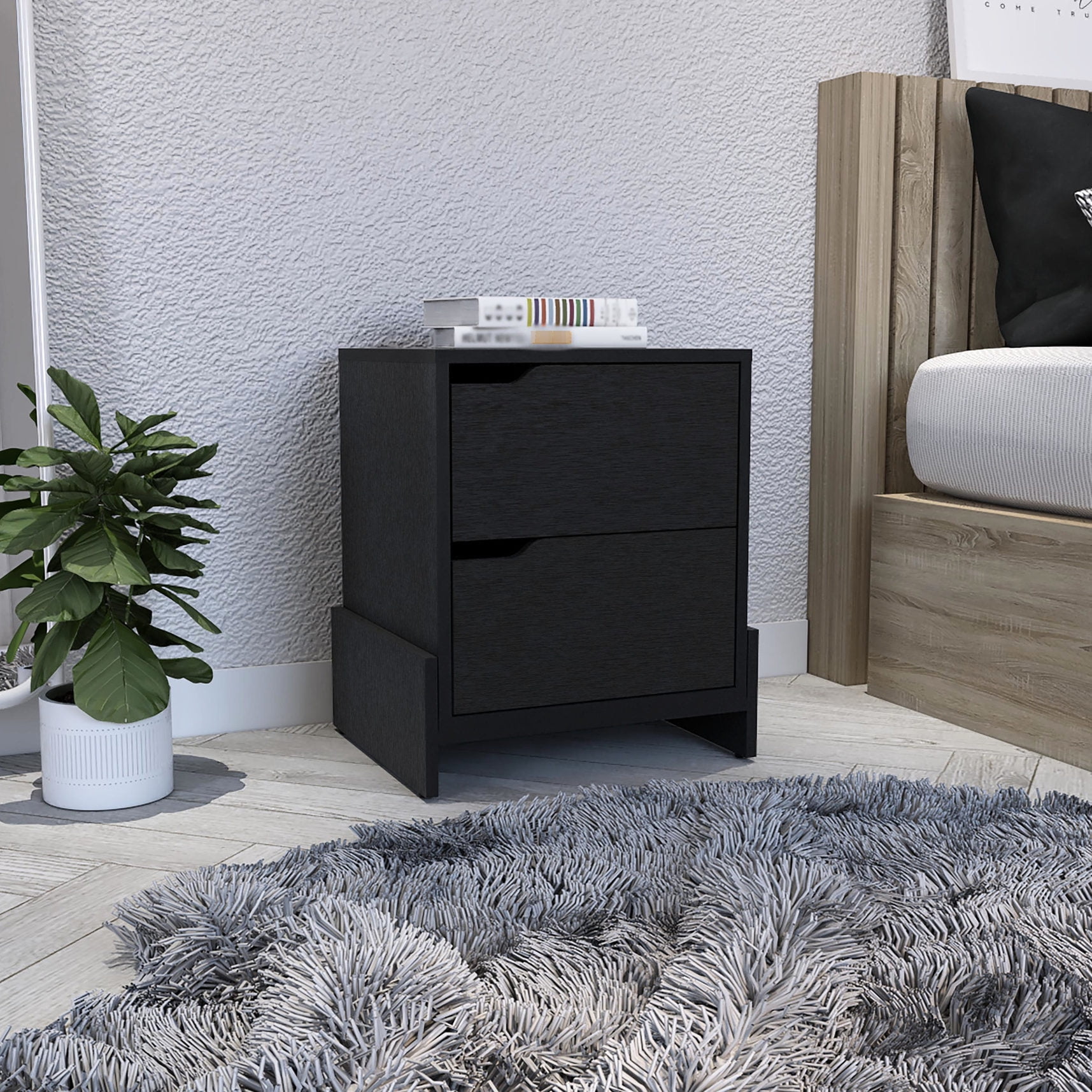Black Nightstand with Interlocking Mechanism / Quick Setup for Bedroom ...
