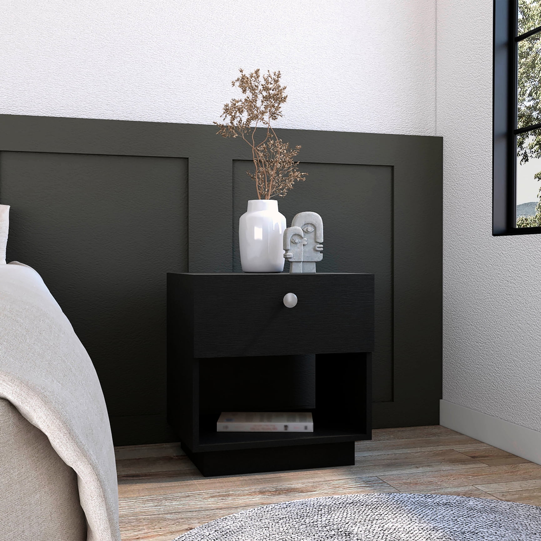 Black Nightstand with Single Drawer | Open Storage for Favorite Items ...