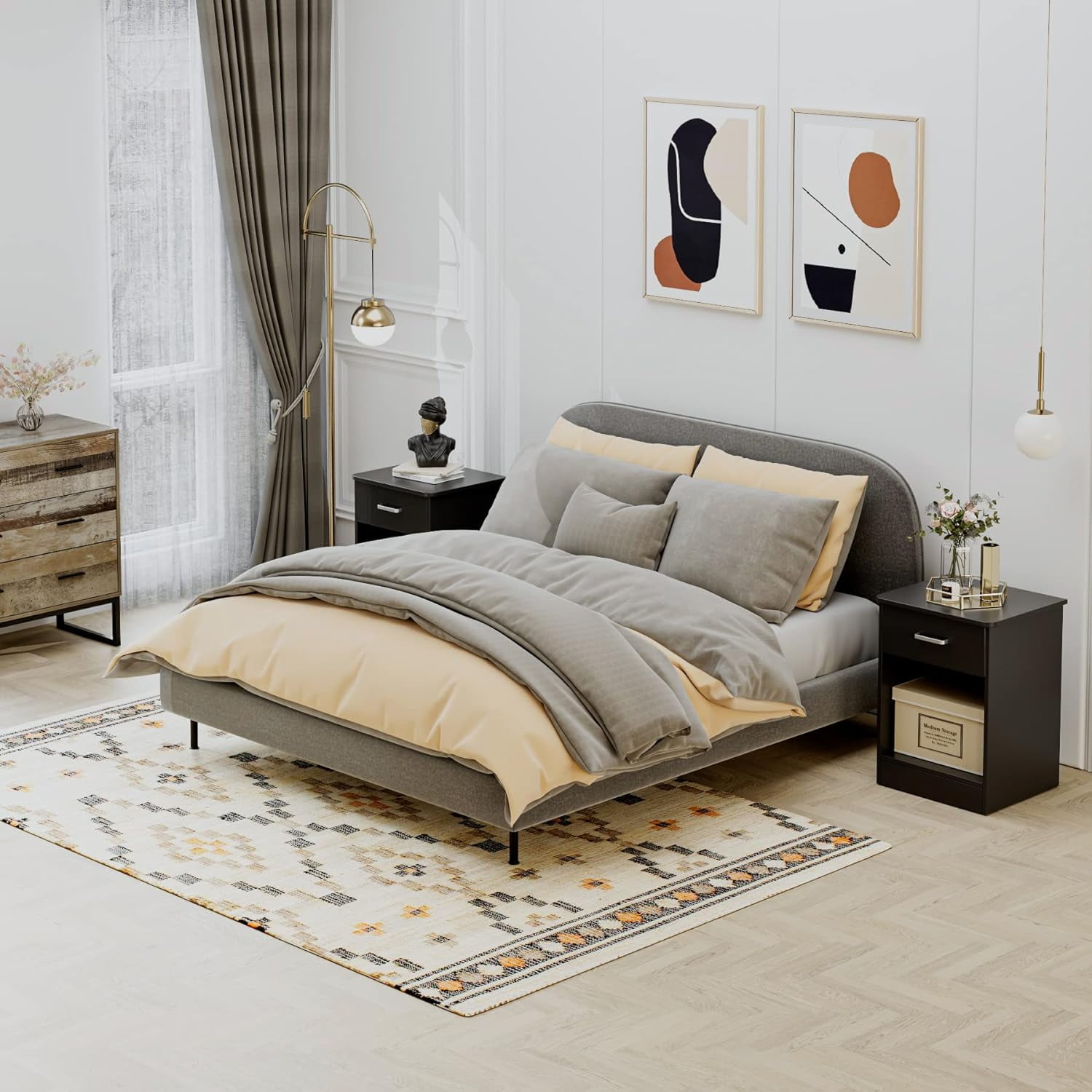 Black Nightstands Set of 2 with Drawer for Bedroom, Wood Night Stand ...