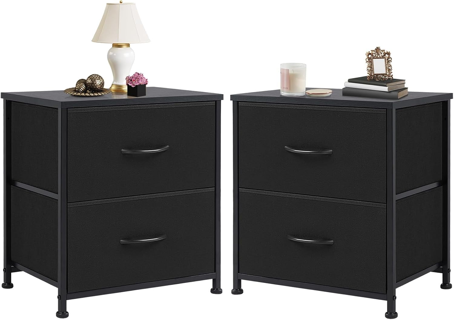 Black Nightstands Set of 2 with Two Drawer Side Tables Living Room 2 ...