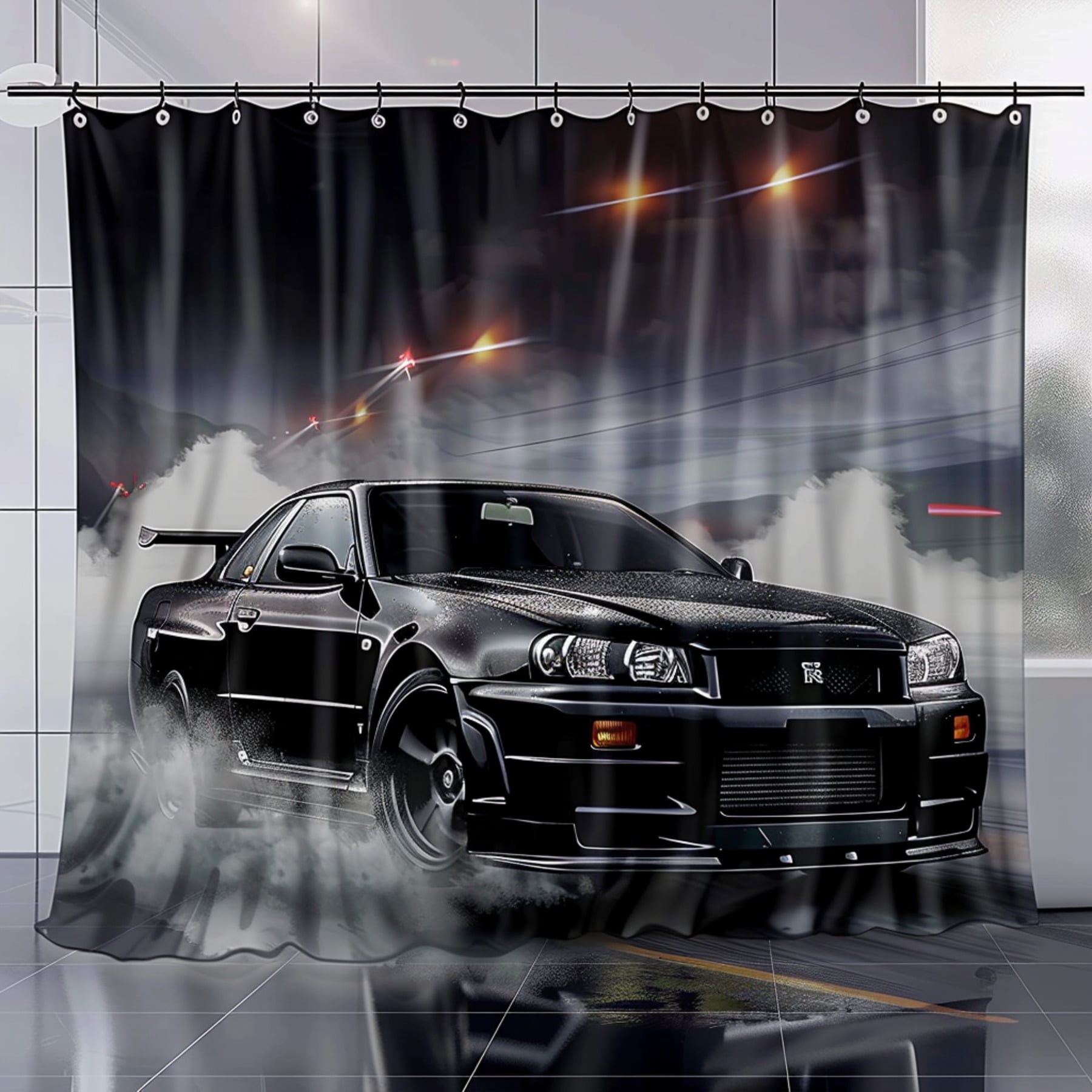 Black Nissan Skyline GTR R34 Cartoon Style Shower Curtain High Quality ...
