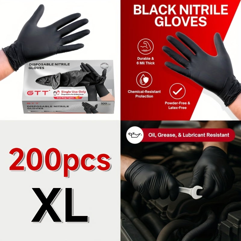 Black Nitrile Disposable Gloves, 6 Mil Thickness, 200 Count Packaging ...