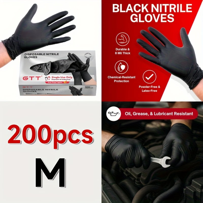Black Nitrile Disposable Gloves, 6 Mil Thickness, 200 Count Packaging ...