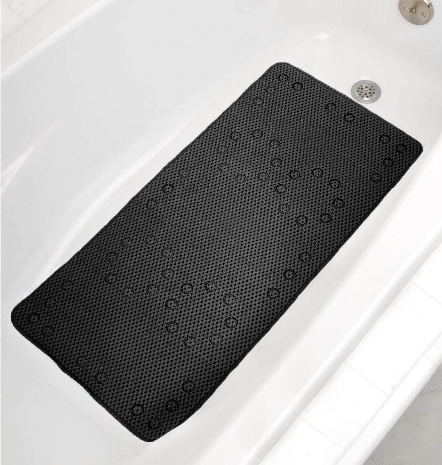 Black Non-Slip Foam Bathtub Shower Mat With Suction Cups - 36" x 17 ...