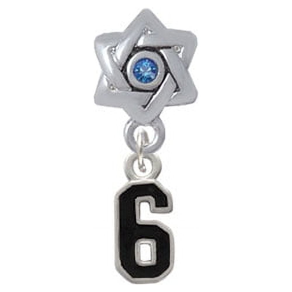 Black Number - 6 - Star of David with Blue Crystal Charm Bead - Walmart.com