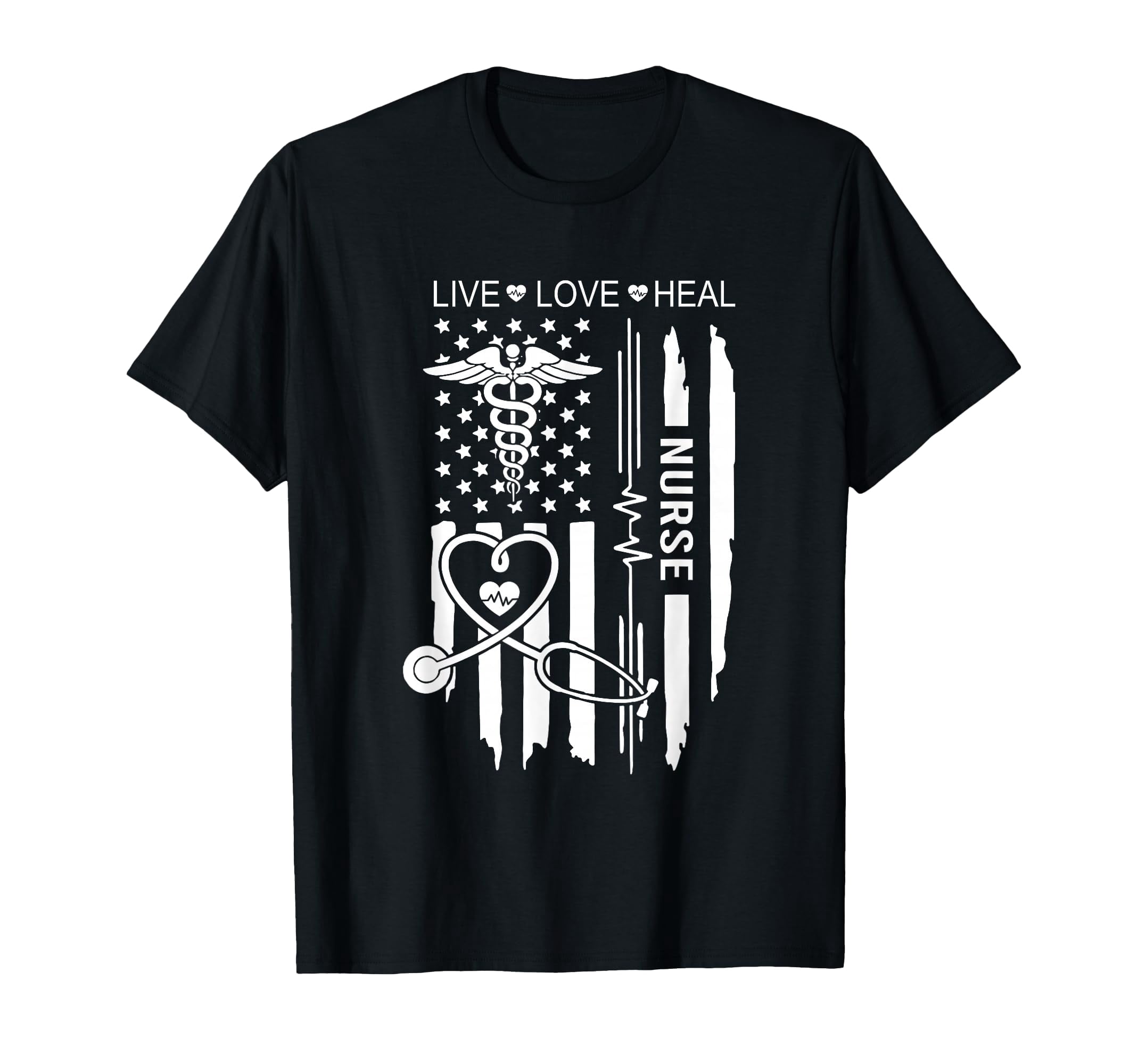 Black Nurse Appreciation T-Shirt with Caduceus, Heart, and Stethoscope ...