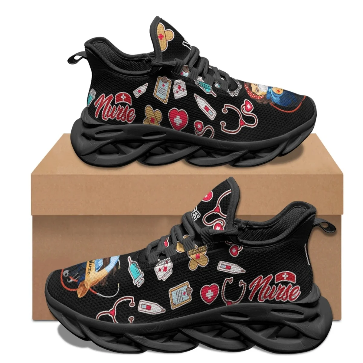 Black Nursing Platform Custom Shoes for Women Fashion Medical Hospital ...