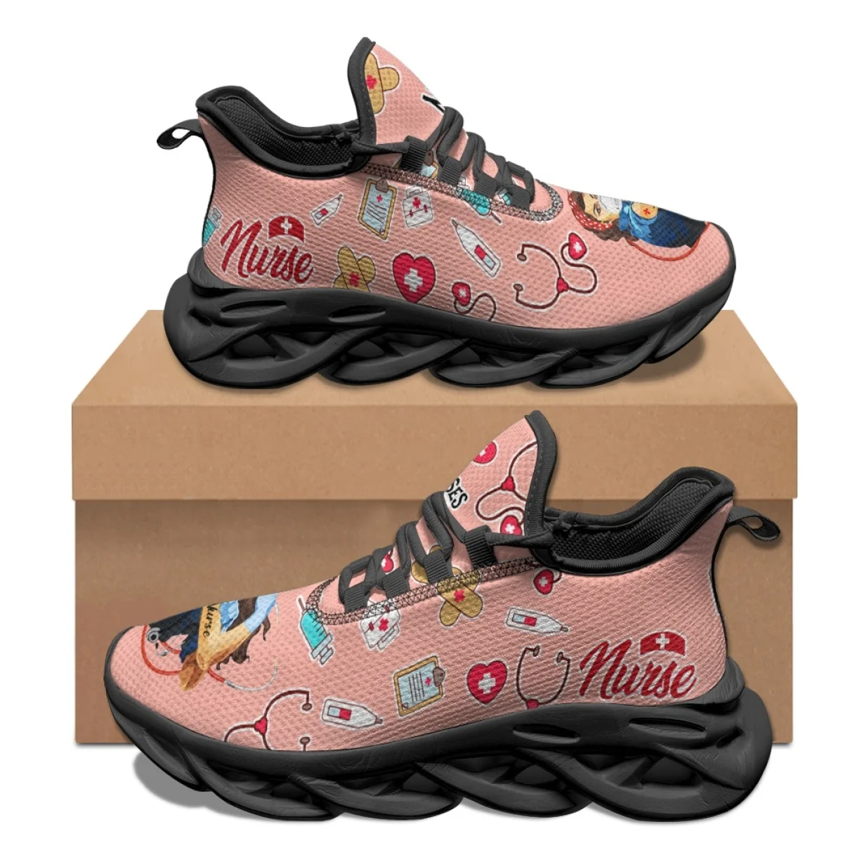 Black Nursing Platform Custom Shoes for Women Fashion Medical Hospital ...