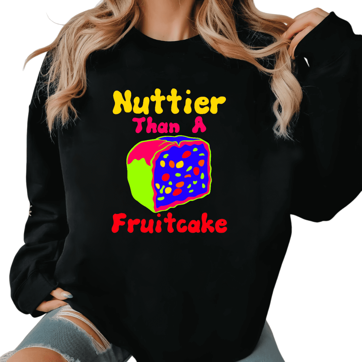 Black Nuttier Than A Fruitcake Neon Colorblock Print Hoodie Graphic ...