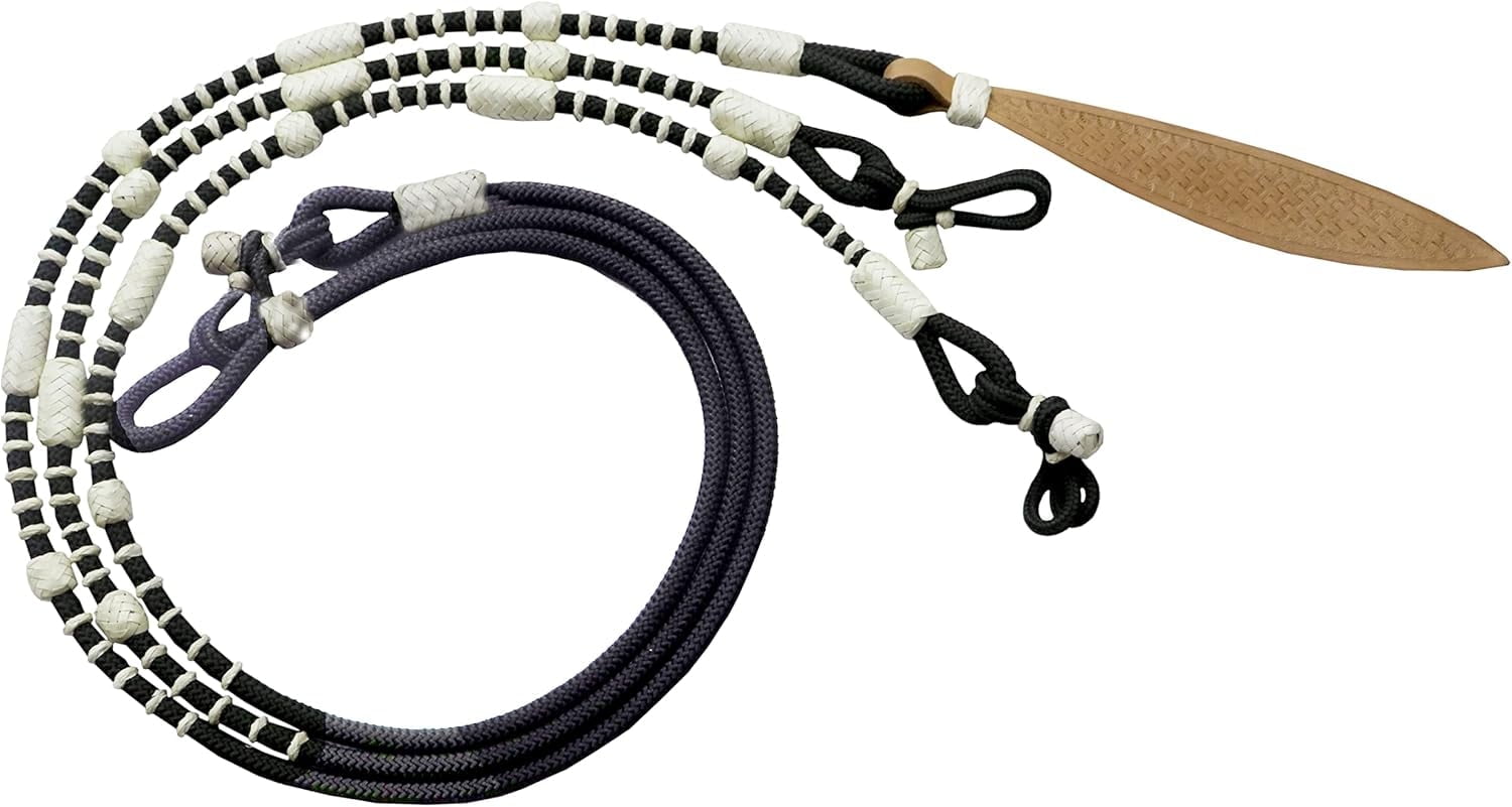 Black Nylon Rope Romel Reins with White Knots & Rawhide Leather ...