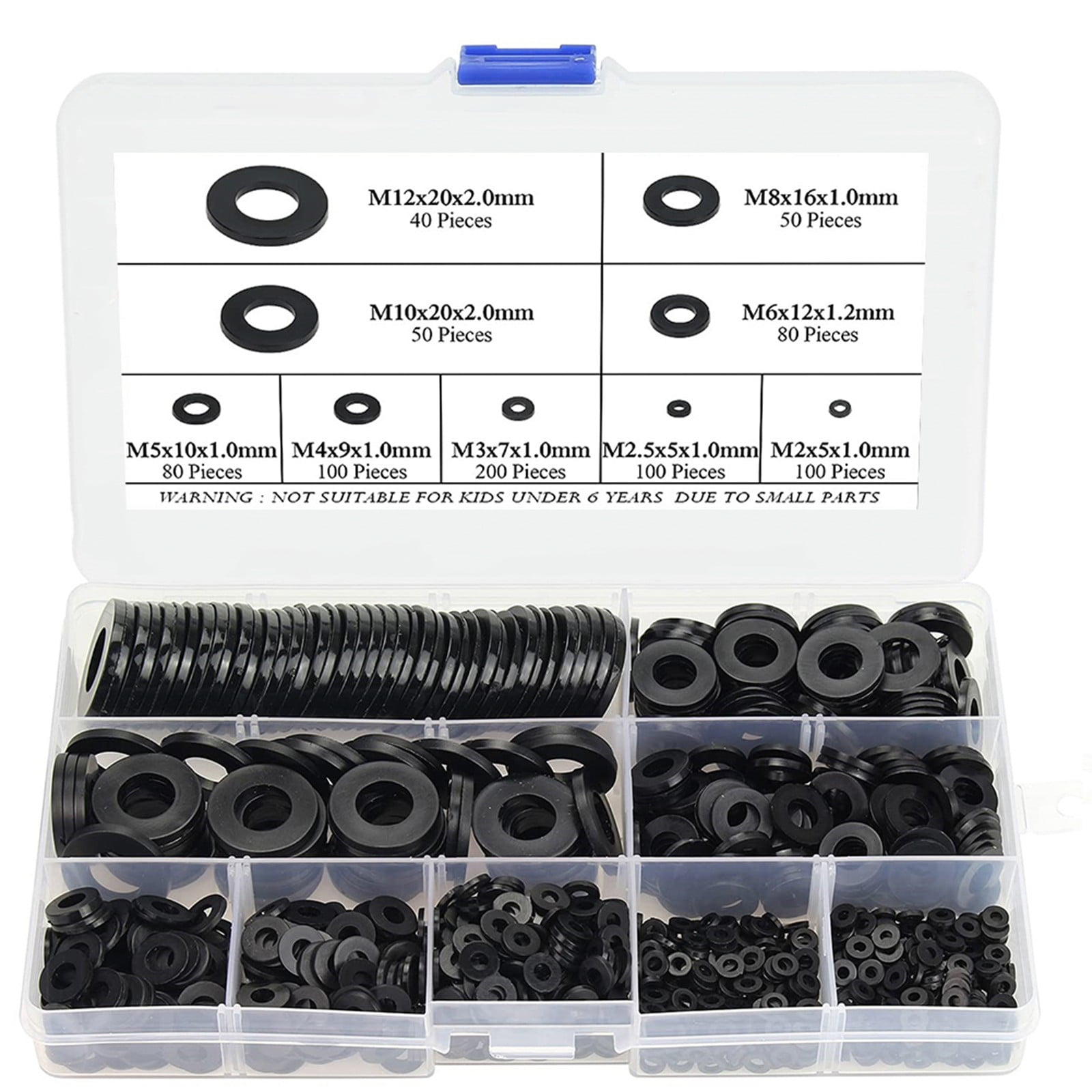 Black Nylon Washers 800pcs Set 9 Sizes for Household and Industrial Use ...