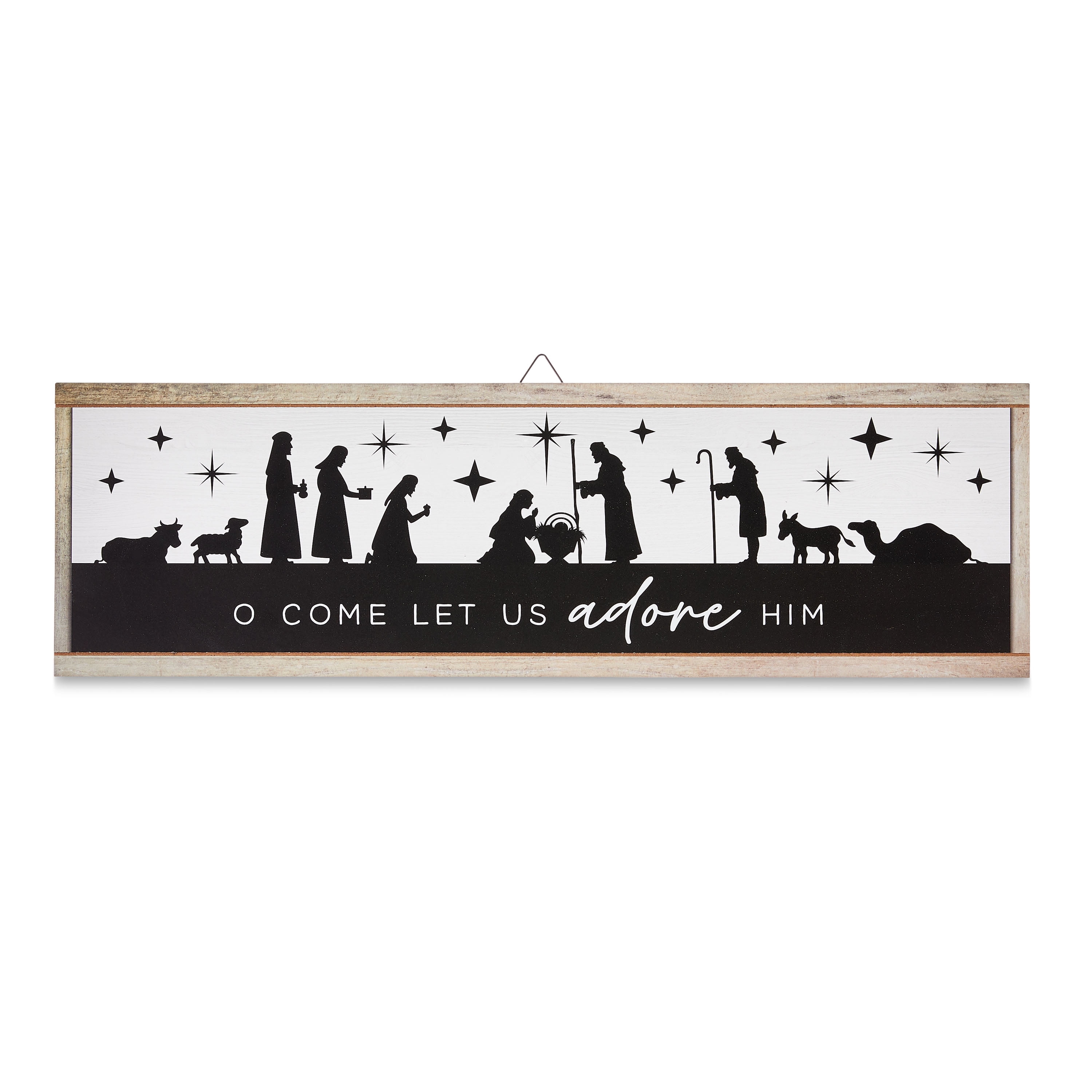Holiday Time Nativity Sign Black O Come Let Us Adore Him Christmas ...