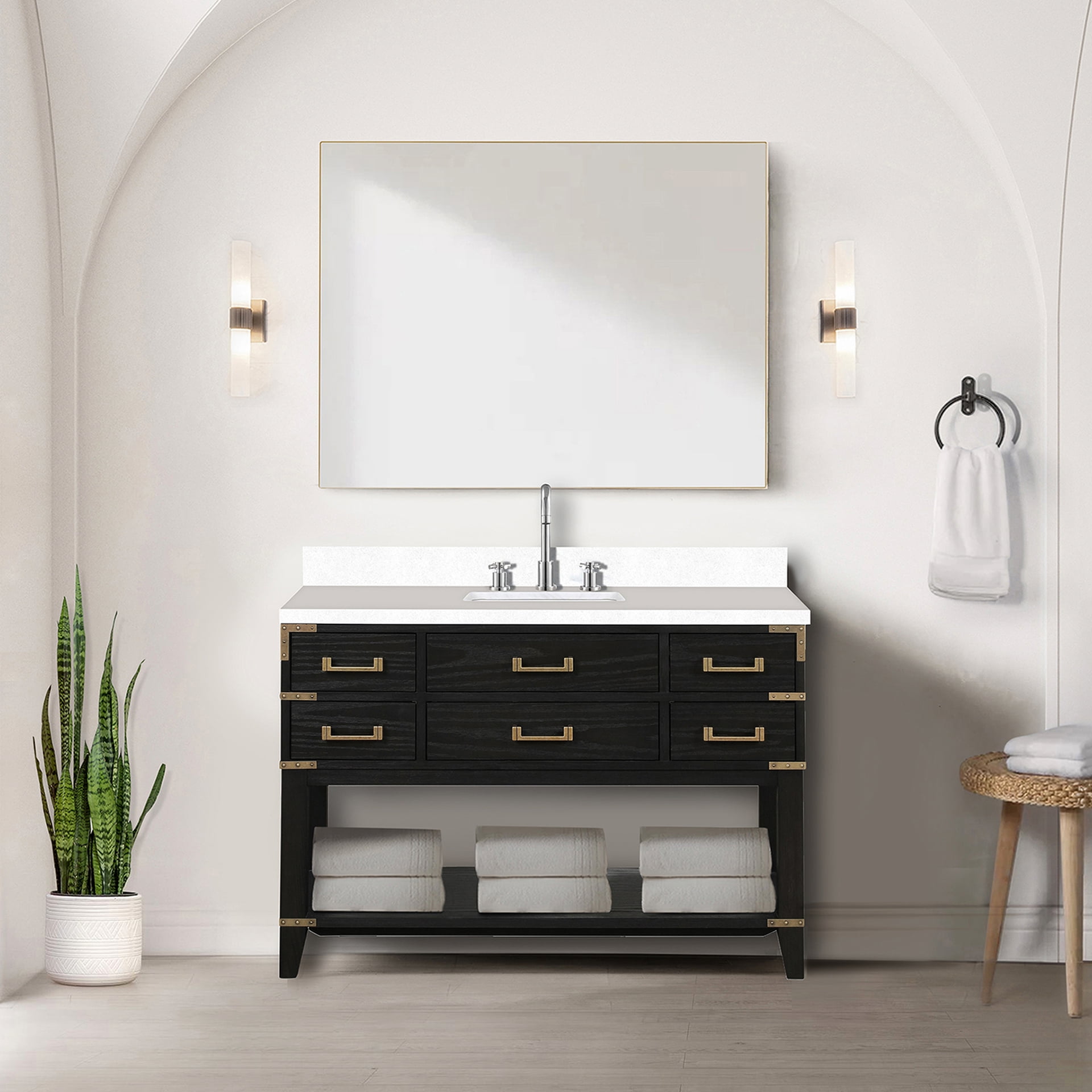 Black Oak 48 In. W X 22 D Bath Vanity, Cultured Marble Top & 46 Mirror ...