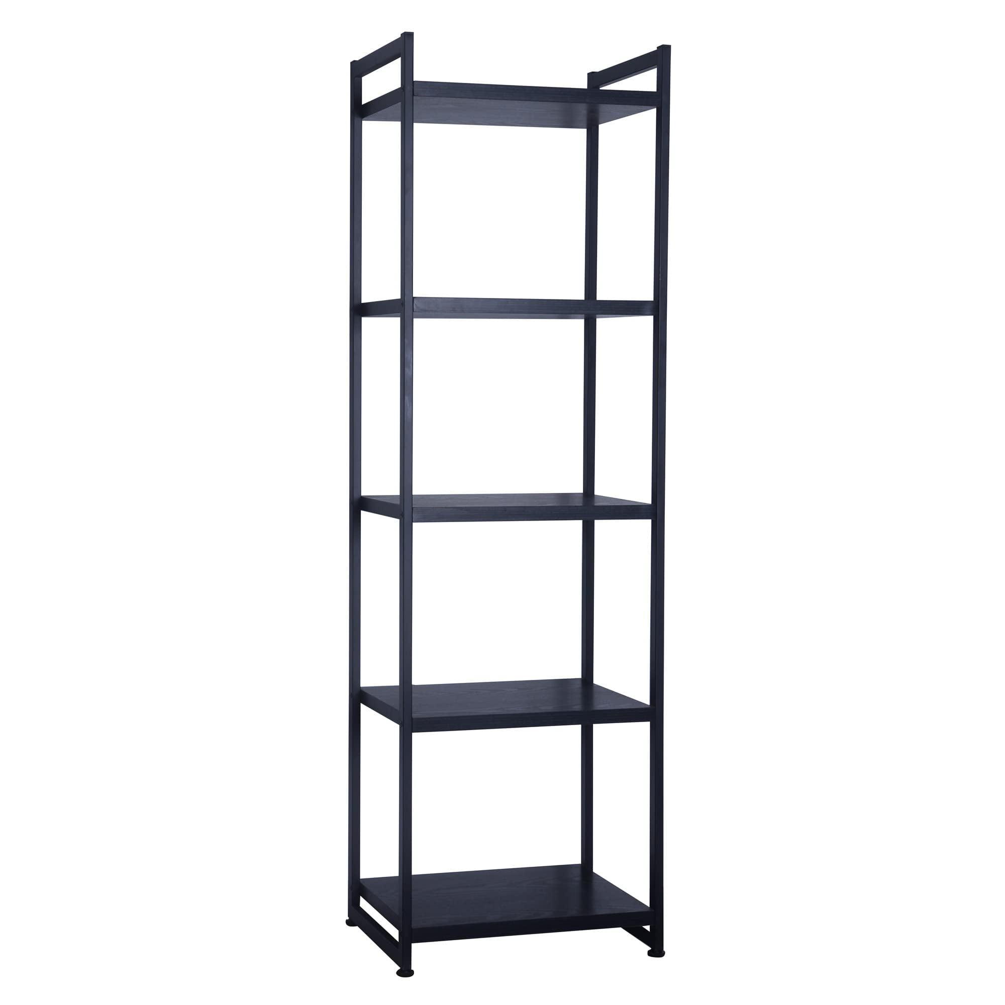 Black Oak 5-Shelf Narrow Open Storage Bookshelf With Wood-Look Shelves ...