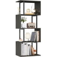 Black Oak 5-Tier Geometric Bookshelf - Industrial S-Shaped Metal Wood ...