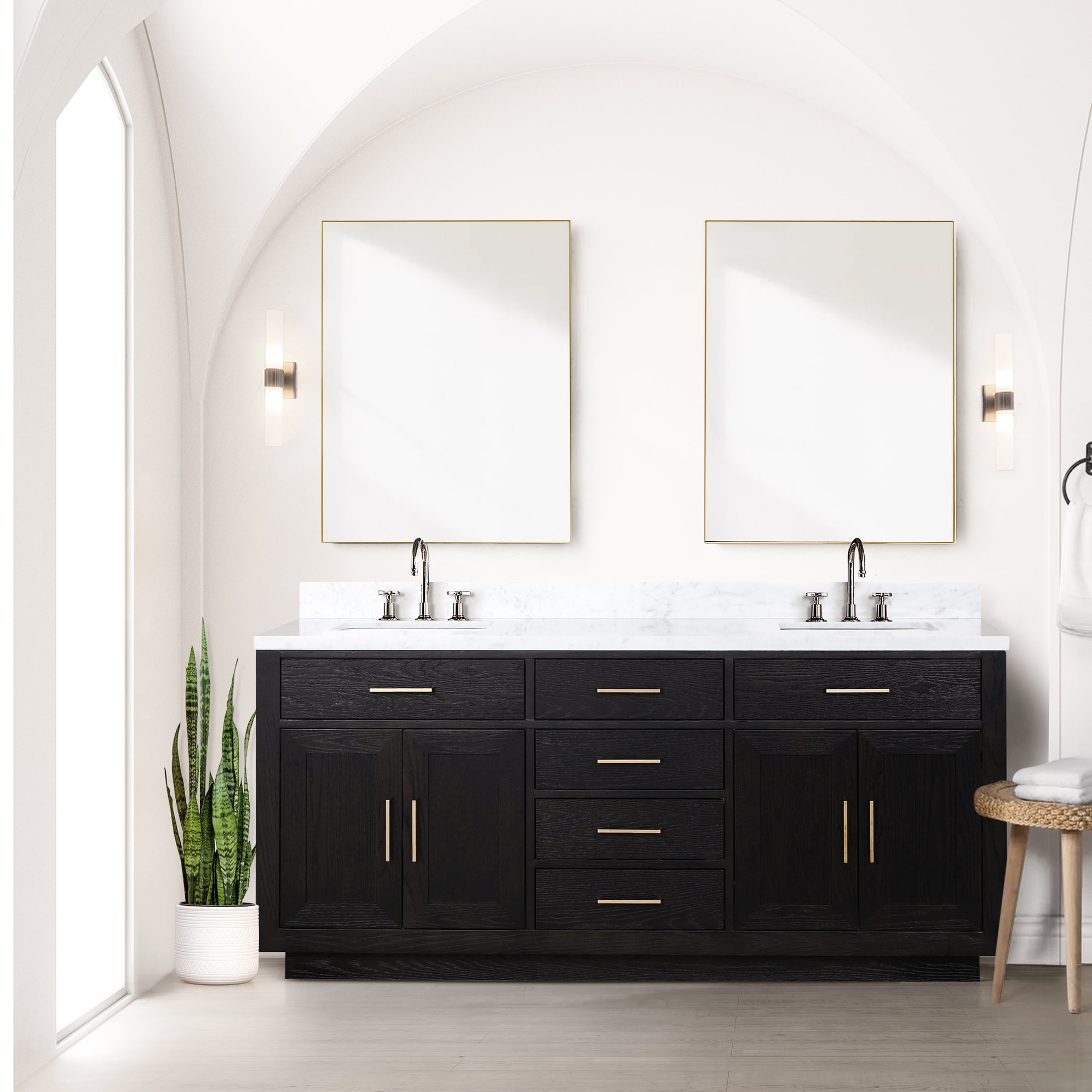 Black Oak 72 In. X 22 Double Bath Vanity With Marble - Solid Wood Build ...