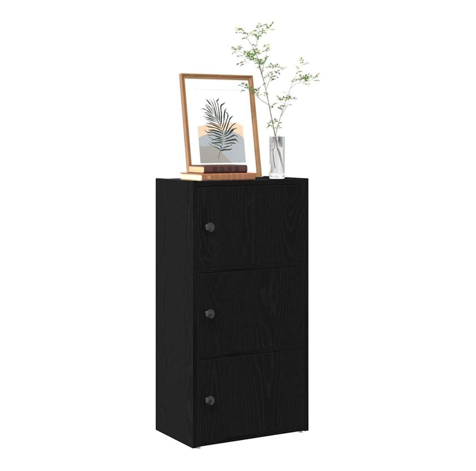 Black Oak Bookcase - Engineered Wood Medium Rectangular Bookshelf, 3 ...