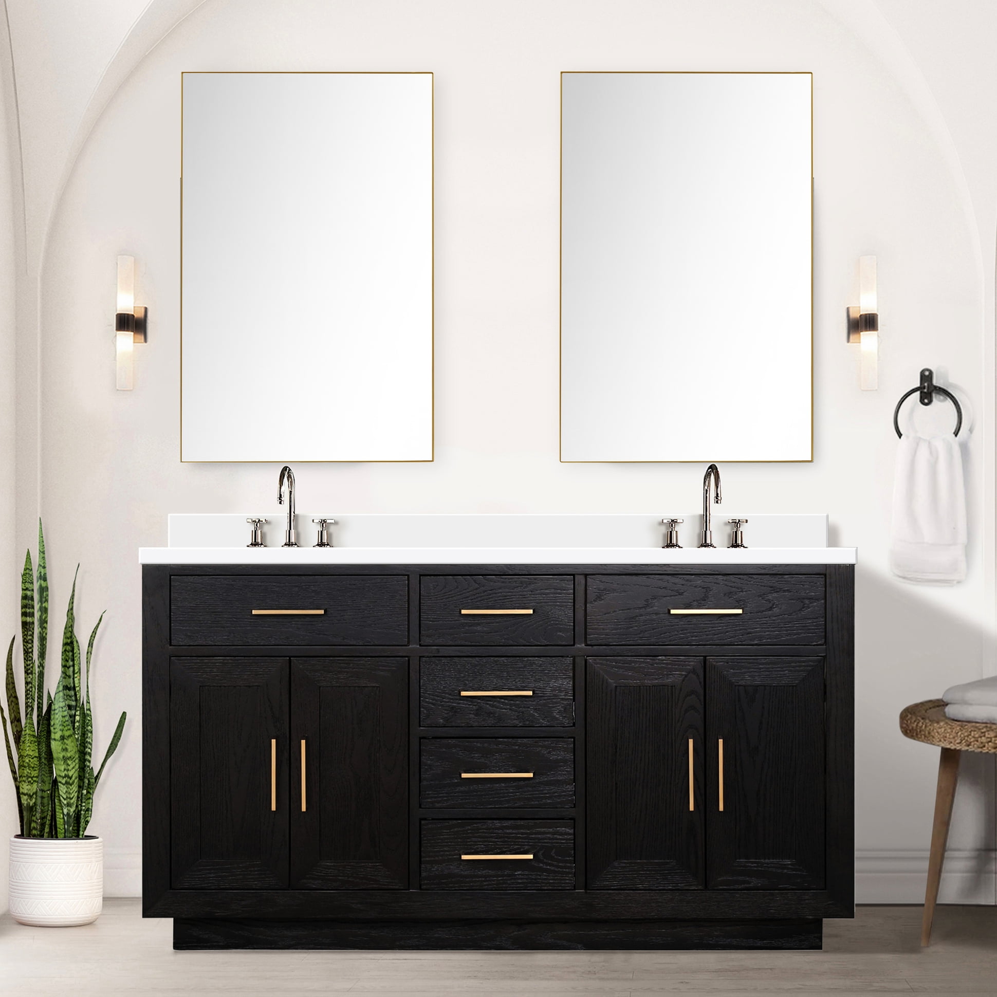 Black Oak Double Bath Vanity 60" W X 22" D - Cultured Marble Topping ...