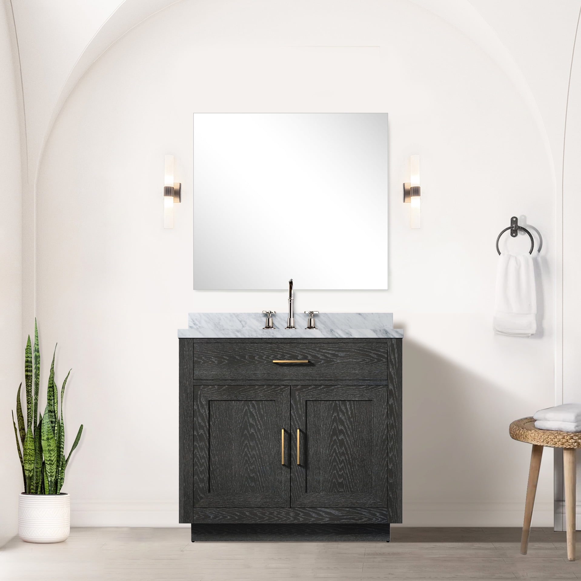 Black Oak Single Bath Vanity 36 In. - Storage Compartment, Fully ...