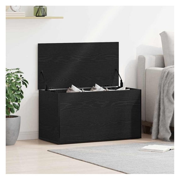 Black Oak Storage Box, 33" Rectangular Engineered Wood Box for Living ...