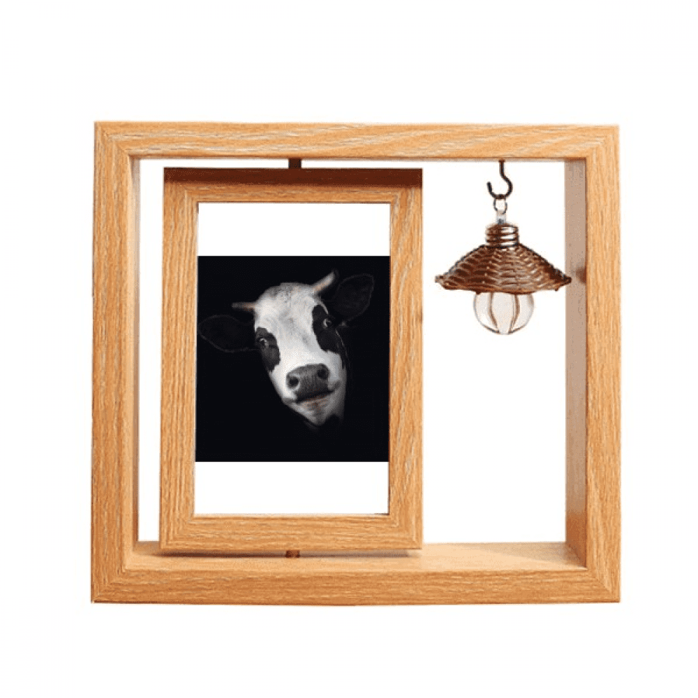 Black Observation Horn Dairy Cow Wooden Rotating Picture Photo Frame ...