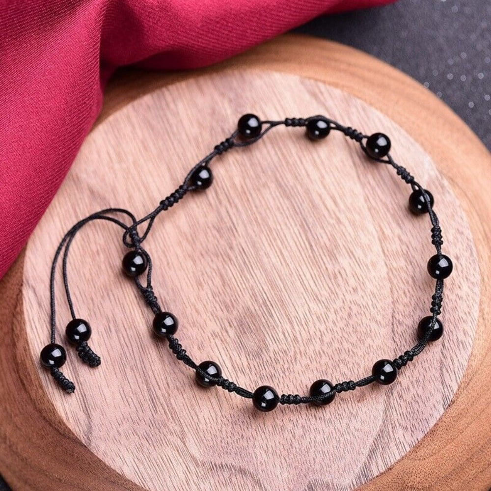 Black Obsidian Beads Healing Reiki Protection Women Anklet Bracelet ...