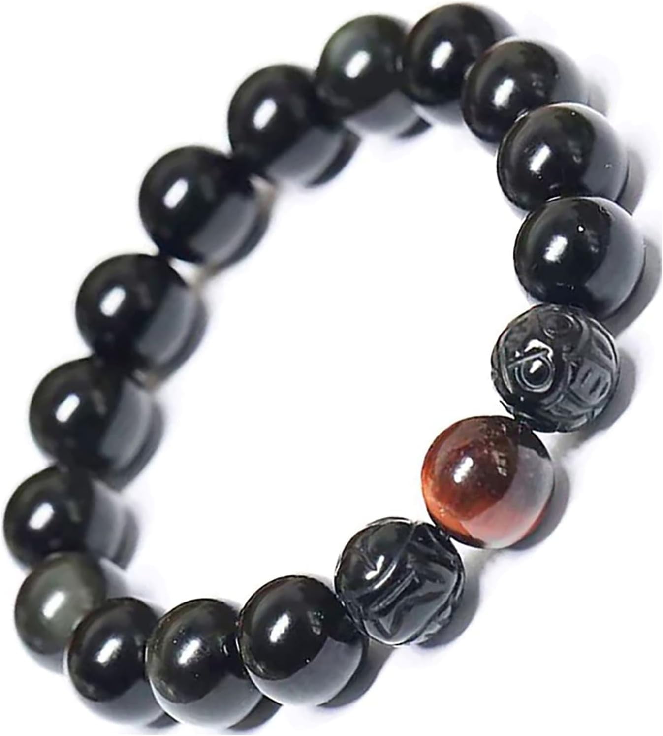 Black Obsidian Bracelet Black Obsidian Wealth Bracelet for Women Men Couples Handmade Stretch Obsidian Bracelet Bangle with Carved Pixiu Tiger Eye Stone Attract Wealth Money and Good Luck Walmart Busi...