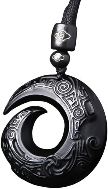 Black Obsidian Circle Auspiciou Amulet Necklace,Hand Carved Luckcy Bird ...