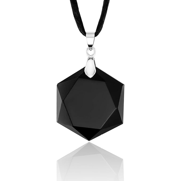 Black Obsidian Hexagon Crystal Necklace Power Confidence Strength. Protection Stone Pendant Walmart