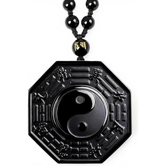 Black Obsidian Tai Chi Bagua Pendant Necklace, Feng Shui Amulet with ...