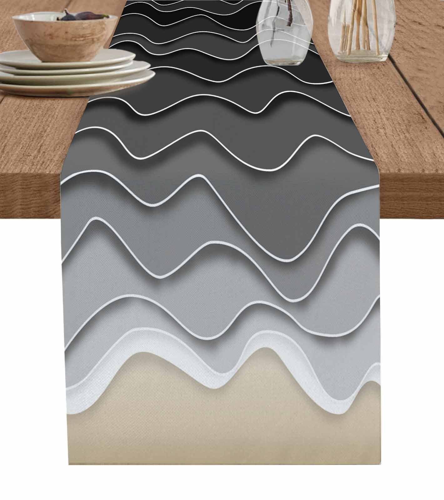 Black Ocean Waves Table Runner 72 Inches, Coastal Abstract Spray ...