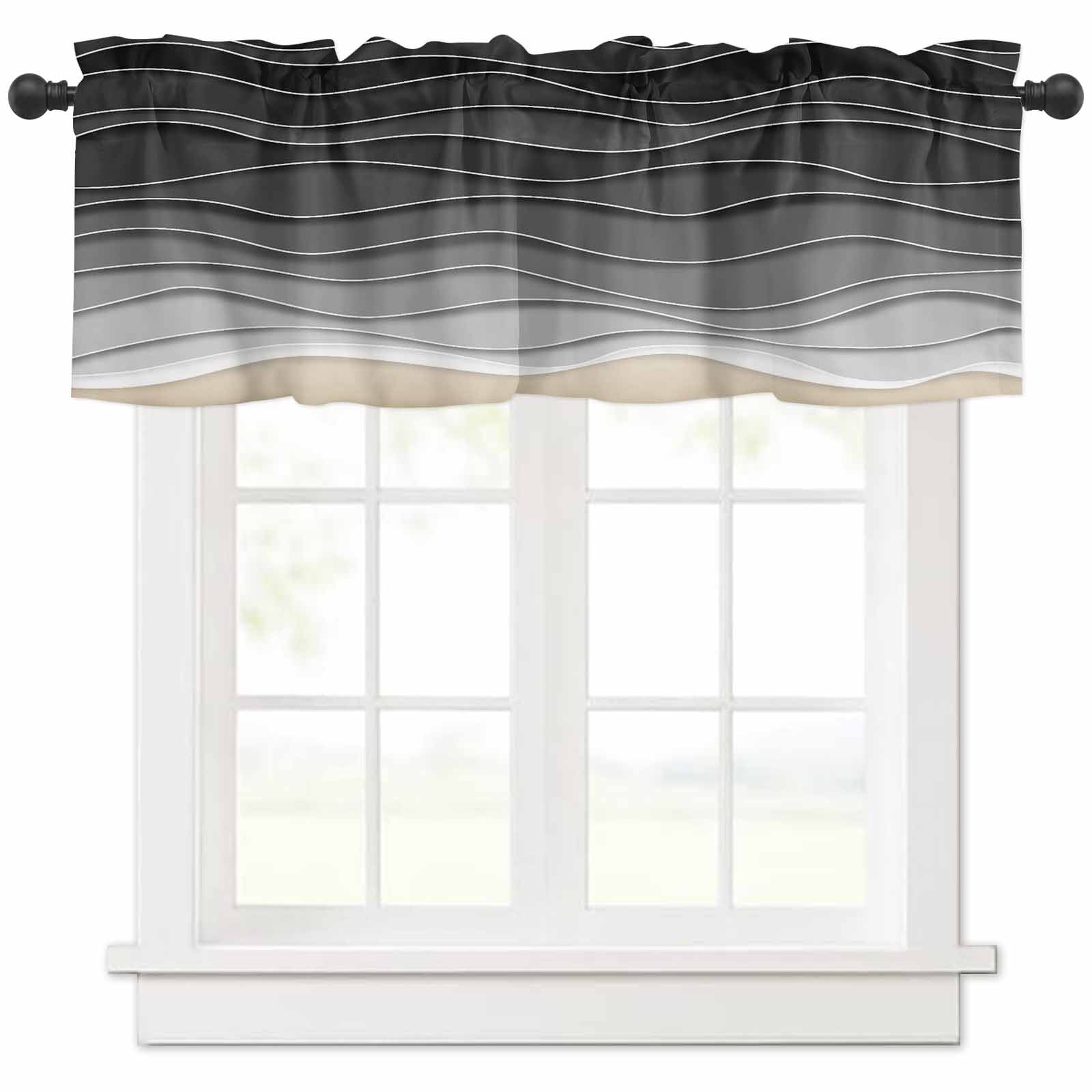 Black Ocean Waves Valances for Windows Farmhouse Kitchen Curtains ...