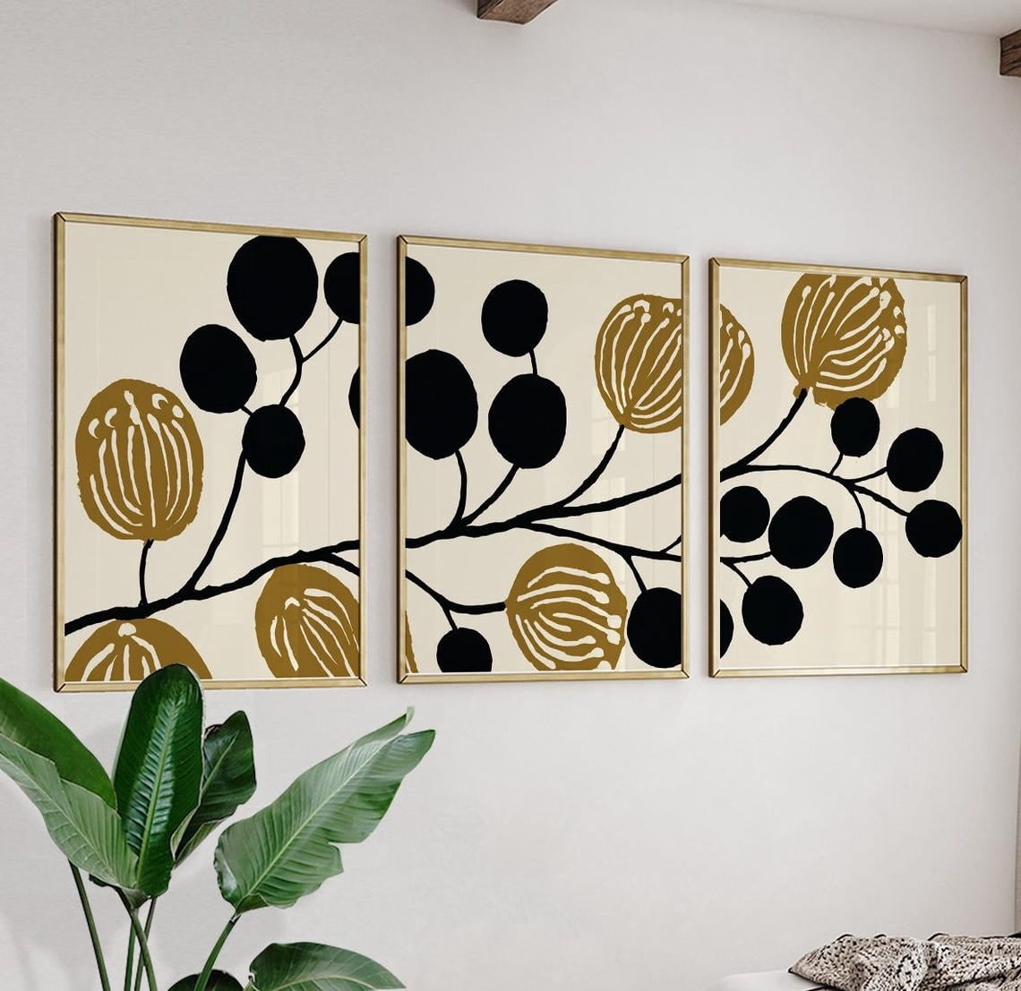 Black Ochre Botanical Abstract Floral Wall Art Modern Graphic Prints ...