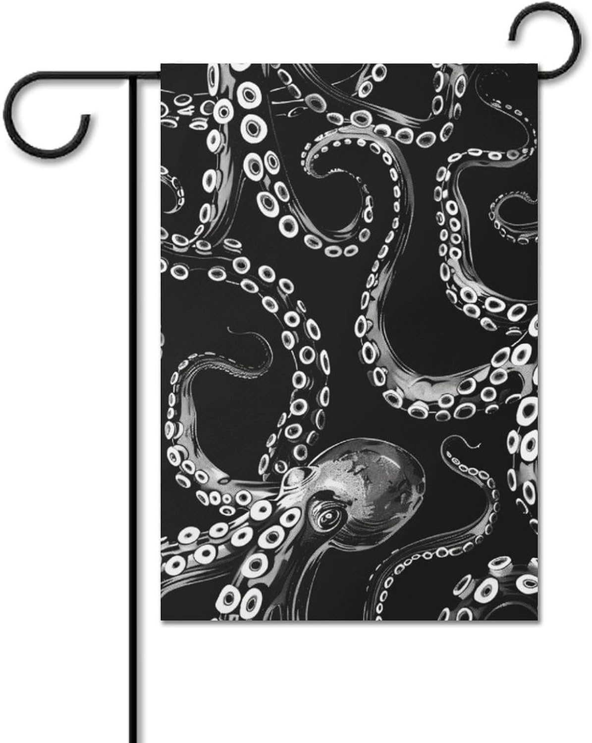 Black Octopus Garden Flags Summer Flag Double Sided Holiday Decorative ...