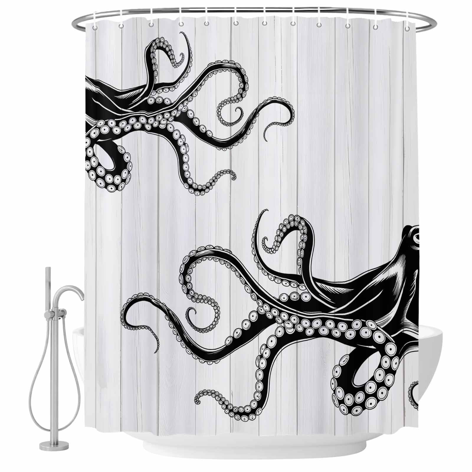Black Octopus Shower Curtains for Bathroom, Waterproof Fabric Bath ...