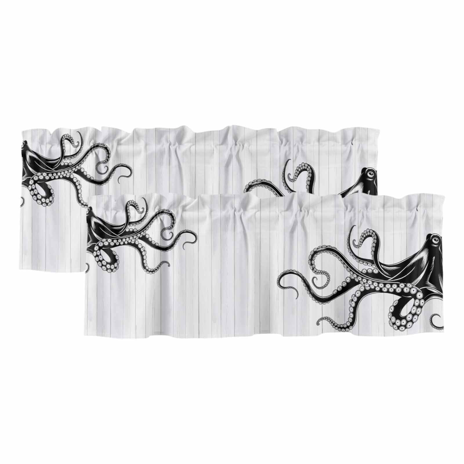 Black Octopus Tentacles 2 Panels Kitchen Valance, Vintage Nautical ...