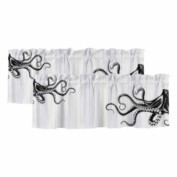 Black Octopus Tentacles 2 Panels Kitchen Valance, Vintage Nautical ...