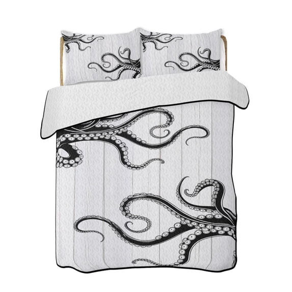 Black Octopus Tentacles 3 Piece Quilt Bedding Set with 2 Pillow Shams ...