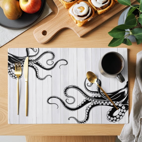 Black Octopus Tentacles Placemats Set of 6, Vintage Nautical Giant ...