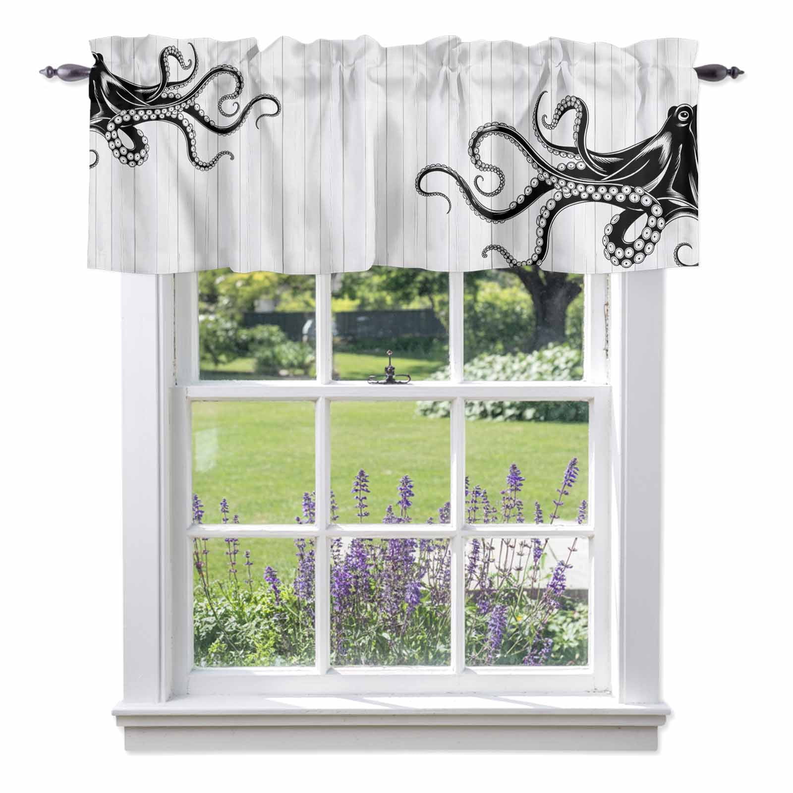 Black Octopus Tentacles Valances for Windows, Vintage Nautical Giant ...