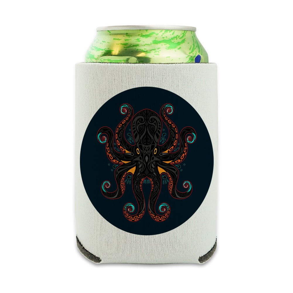 Black Octopus in the Abyss Can Cooler - Drink Sleeve Hugger Collapsible ...