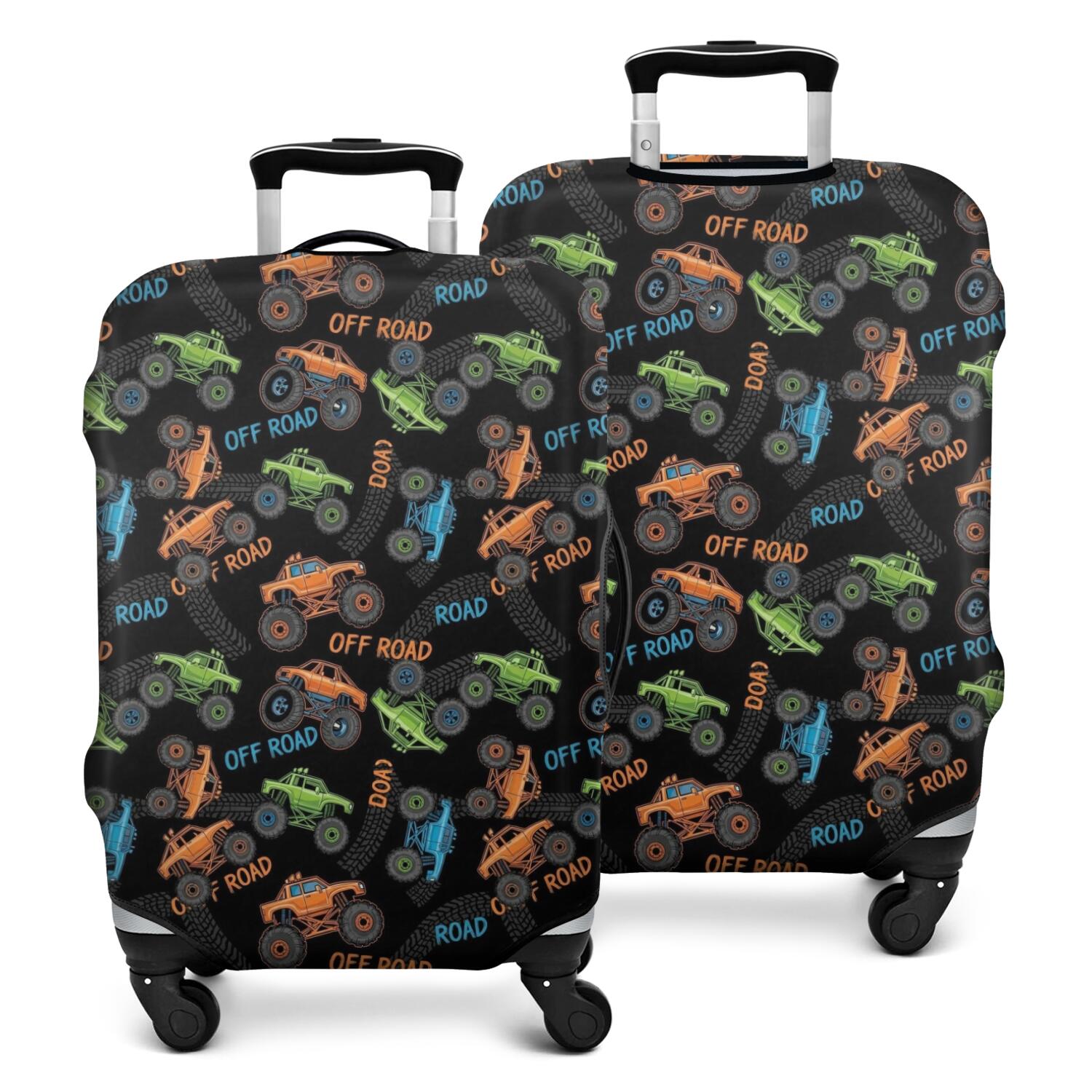 Black Off Road Monster Cartoon Trucks Pattern Luggage Cover Fashion ...