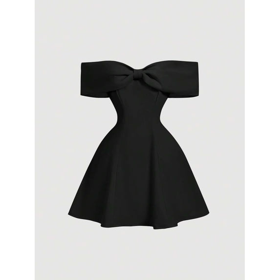 Black Off-Shoulder Bow Accent Mini Party Dress For Women - Walmart.com