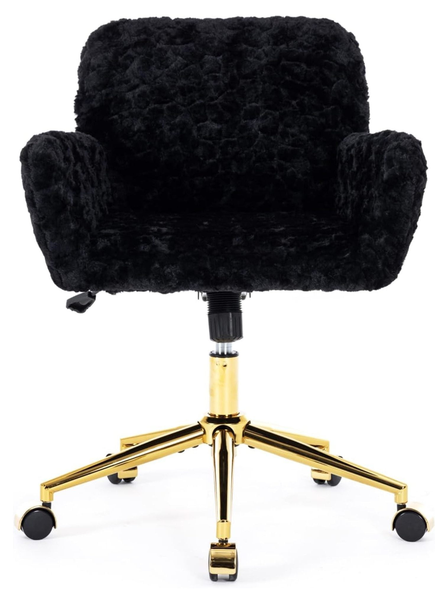 Black Office Chair Faux Fur Vanity Chair, Comfortable Home Office Desk ...